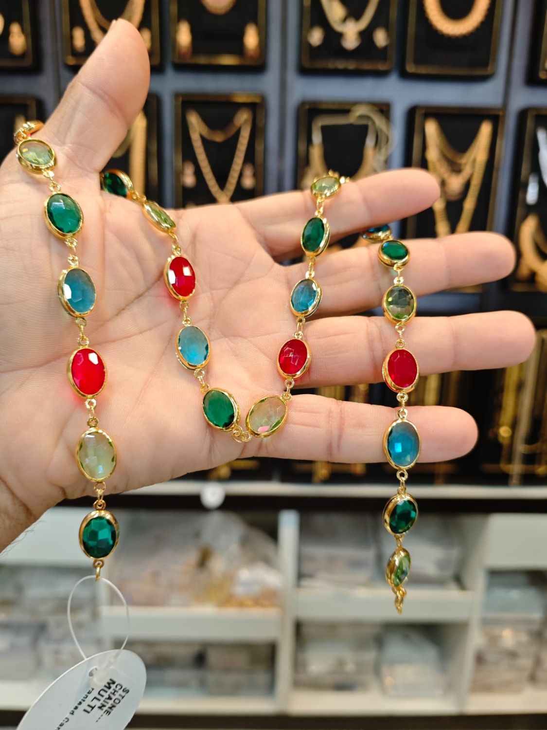 Panchaloha gold polish 2 years warranty navaratna stones chain set ...